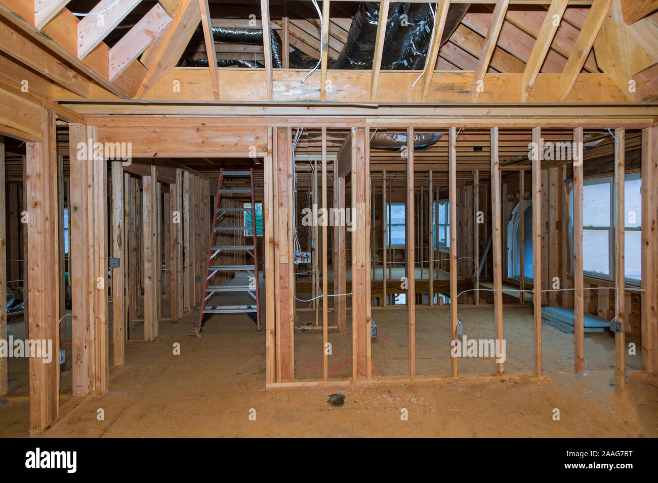 Exterior view construction new residential home framing Stock Photo - Alamy