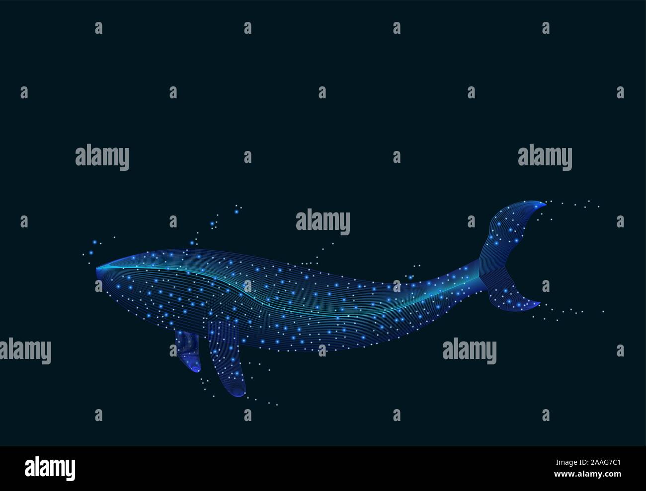 Abstract Humpback Whale swimming underwater with bubbles and galaxy ...