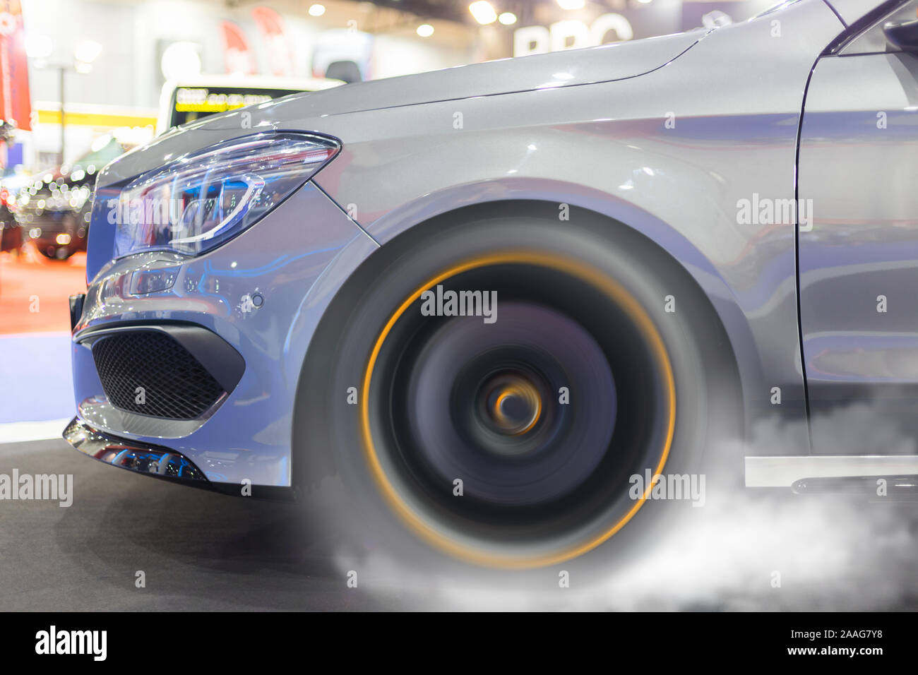 Car wheel on street drifting and smoking on track dark edition ...