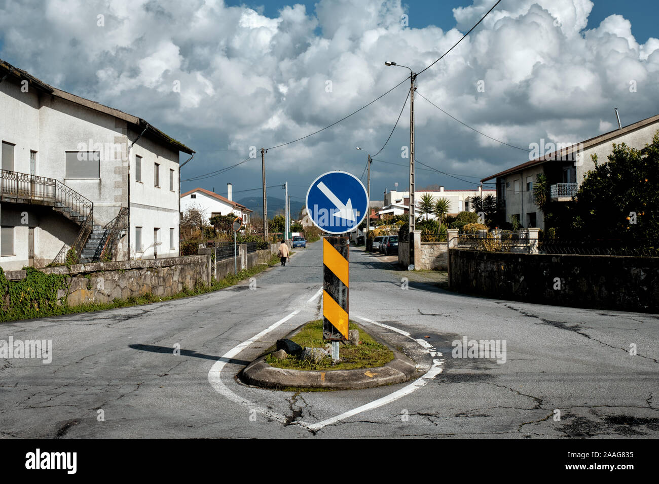 Turn the roads, the traffic sign in a quiet place, no cars, no traffic ...