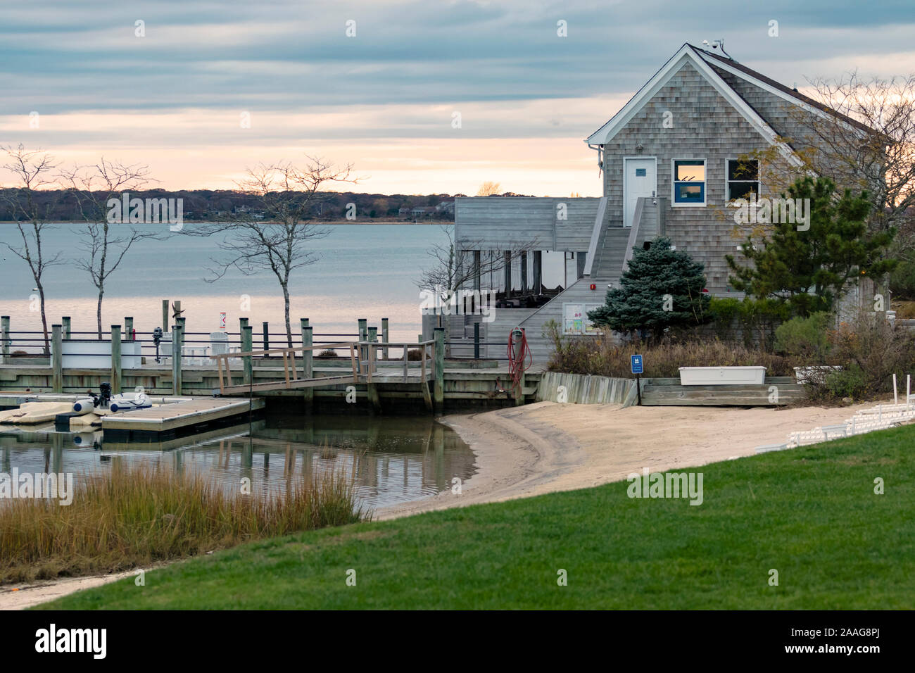 Clubhouse on the marina waterfront in the off season Stock Photo - Alamy