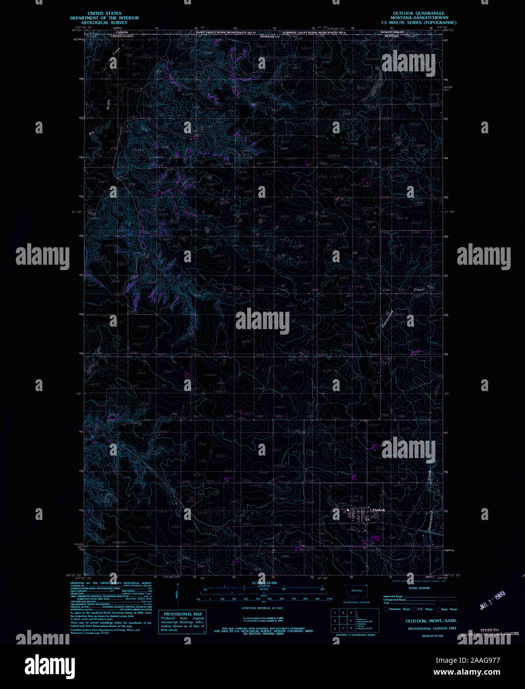 USGS TOPO Map Montana MT Outlook 265878 1983 24000 Inverted Restoration ...