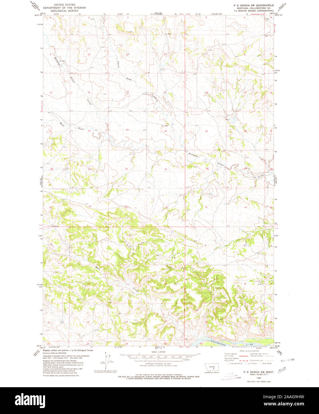 USGS TOPO Map Montana MT P K Ranch SW 265894 1980 24000 Restoration ...