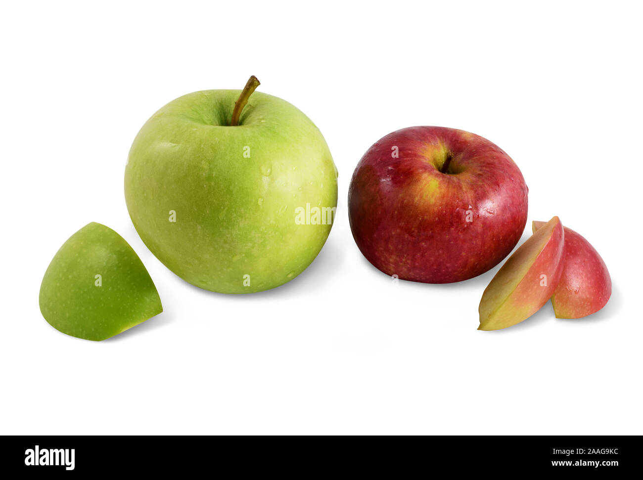 Two apples - one red apple and one green apple isolated on white ...