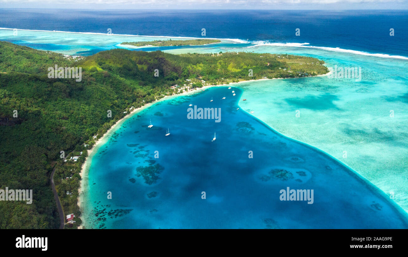 Anchorage in the south of the lagoon of Huahine Island in French ...