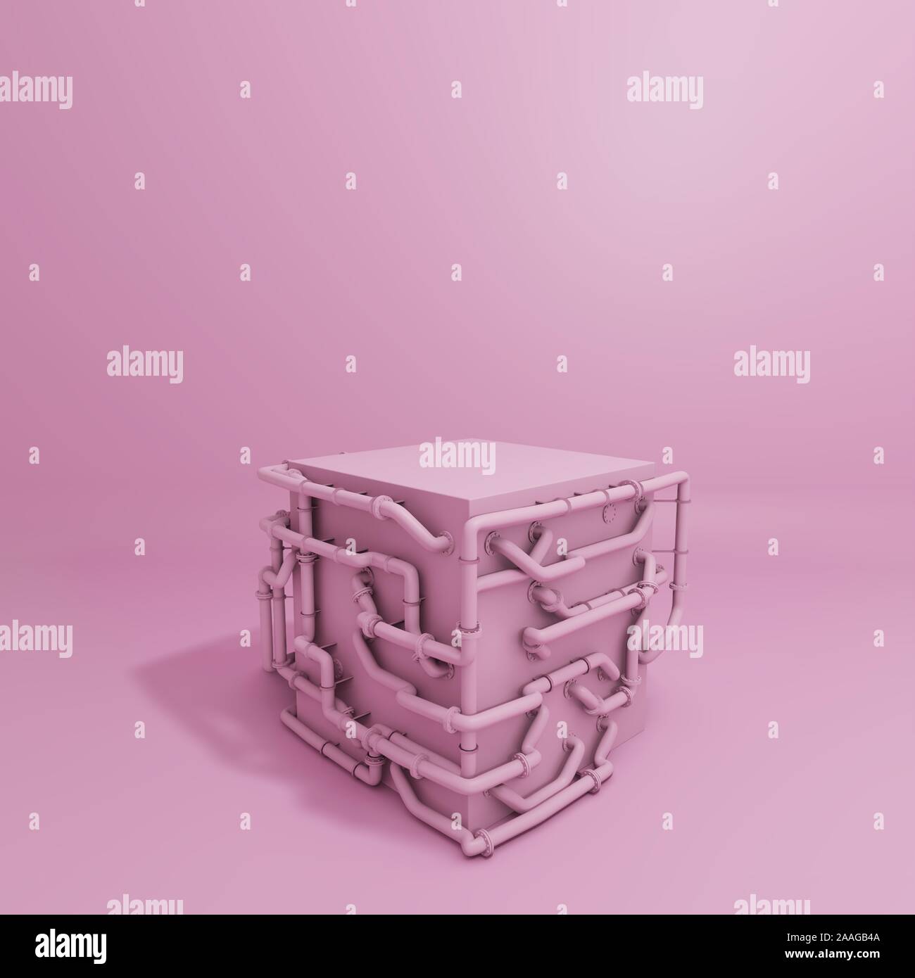 Pink Pastel Product Box Stand With Pipes. 3D Rendering. Beauty ...