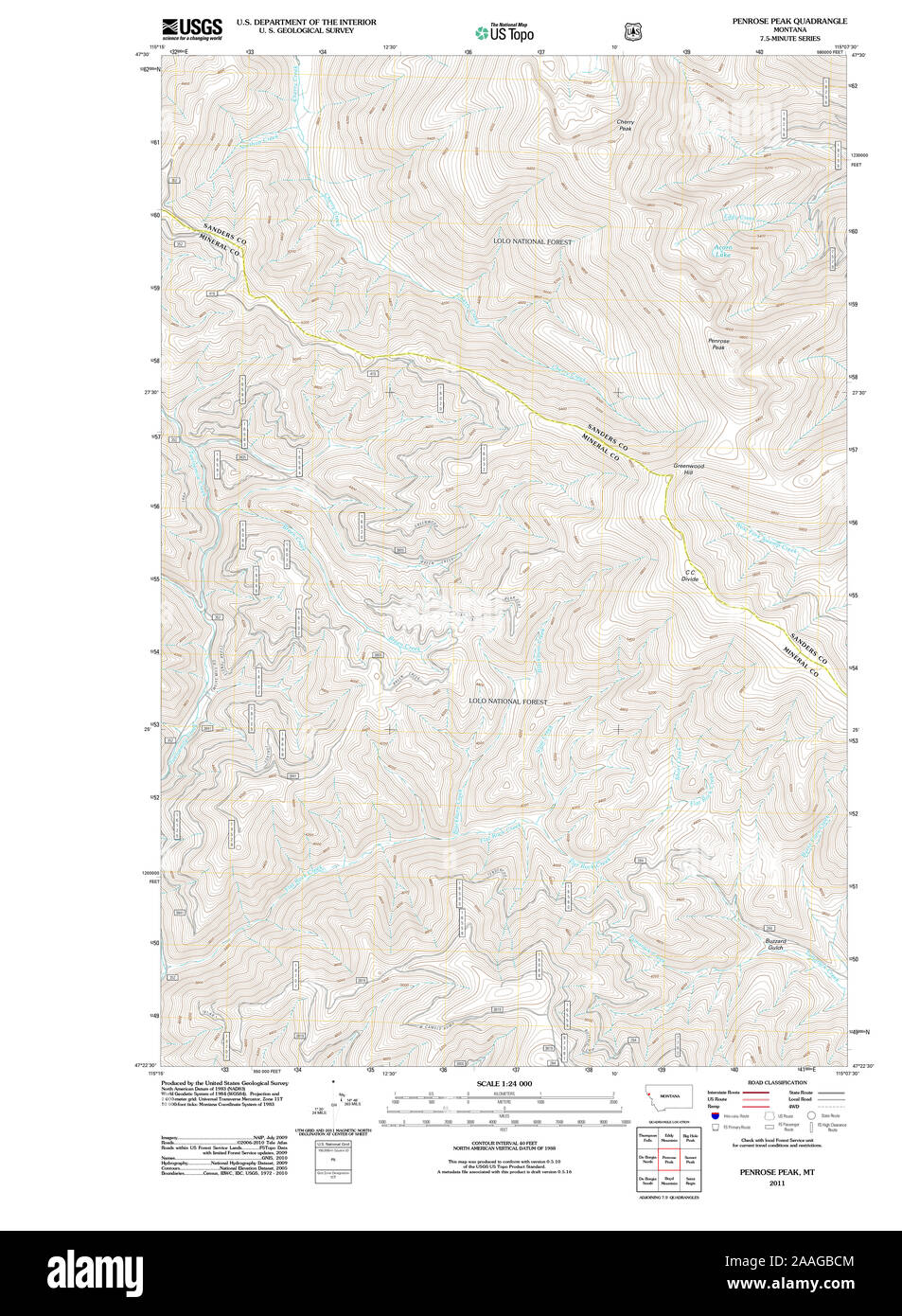 USGS TOPO Map Montana MT Penrose Peak 20110701 TM Restoration Stock ...