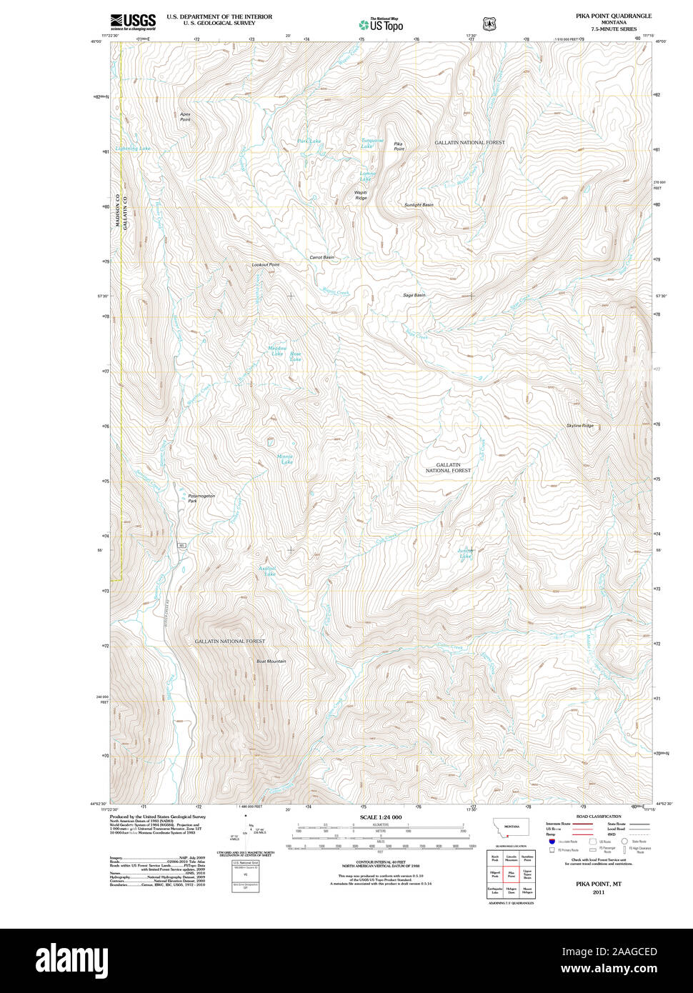 USGS TOPO Map Montana MT Pika Point 20110701 TM Restoration Stock Photo ...
