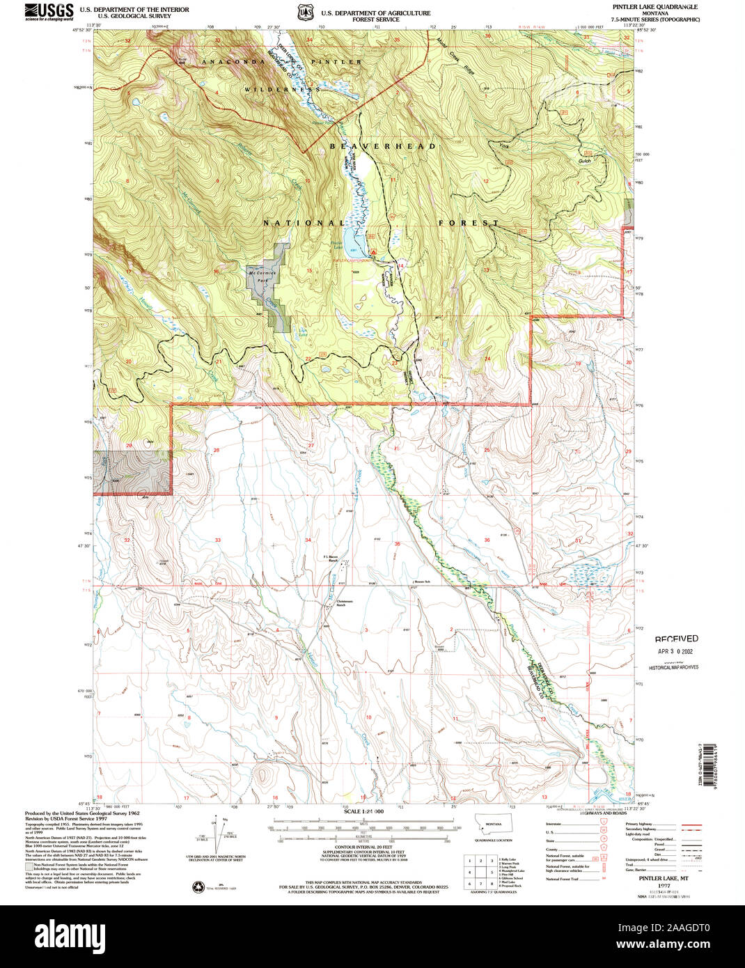 USGS TOPO Map Montana MT Pintler Lake 266041 1997 24000 Restoration ...