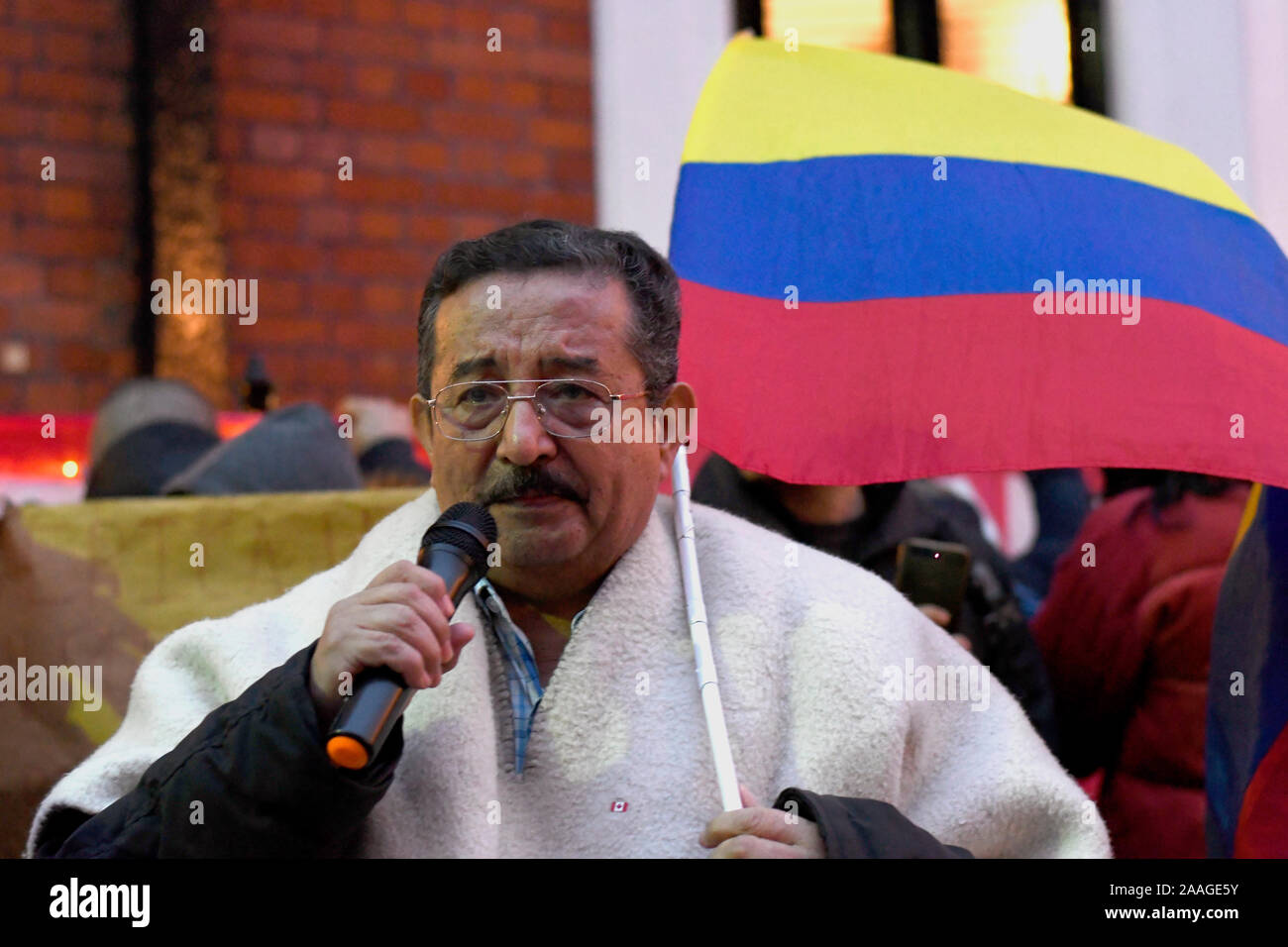 A protester seen speaking to the crowd. People gathered outside the ...