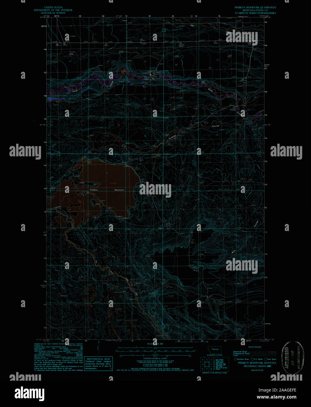 USGS TOPO Map Montana MT Pishkun Reservoir 266063 1987 24000 Inverted ...