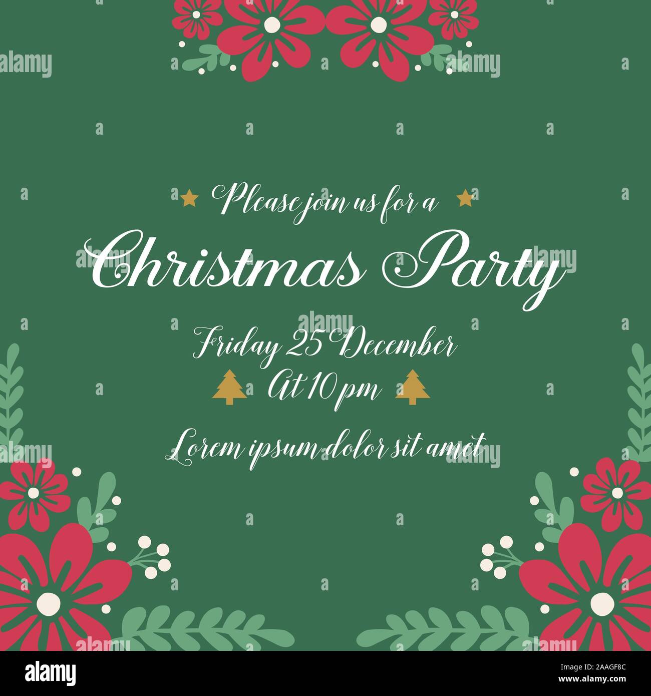 Lettering christmas party, with abstract red floral frame decoration ...