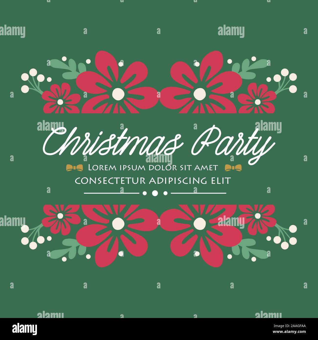 Lettering christmas party, with abstract red floral frame decoration ...