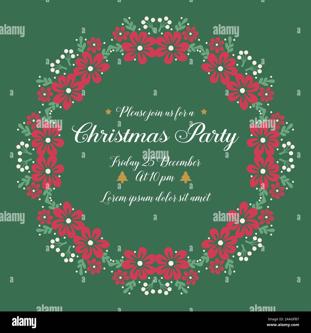 Invitation card christmas party, with graphic leaf flower frame art ...