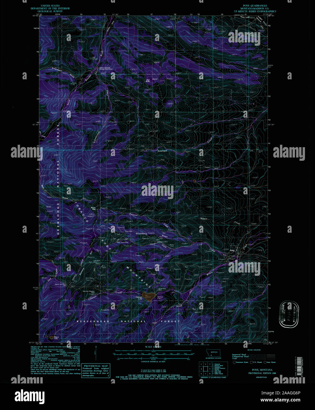 USGS TOPO Map Montana MT Pony 266092 1988 24000 geo Inverted ...