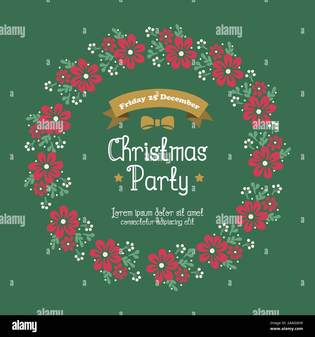 Christmas party invitation template with cute red flower frame ornate ...