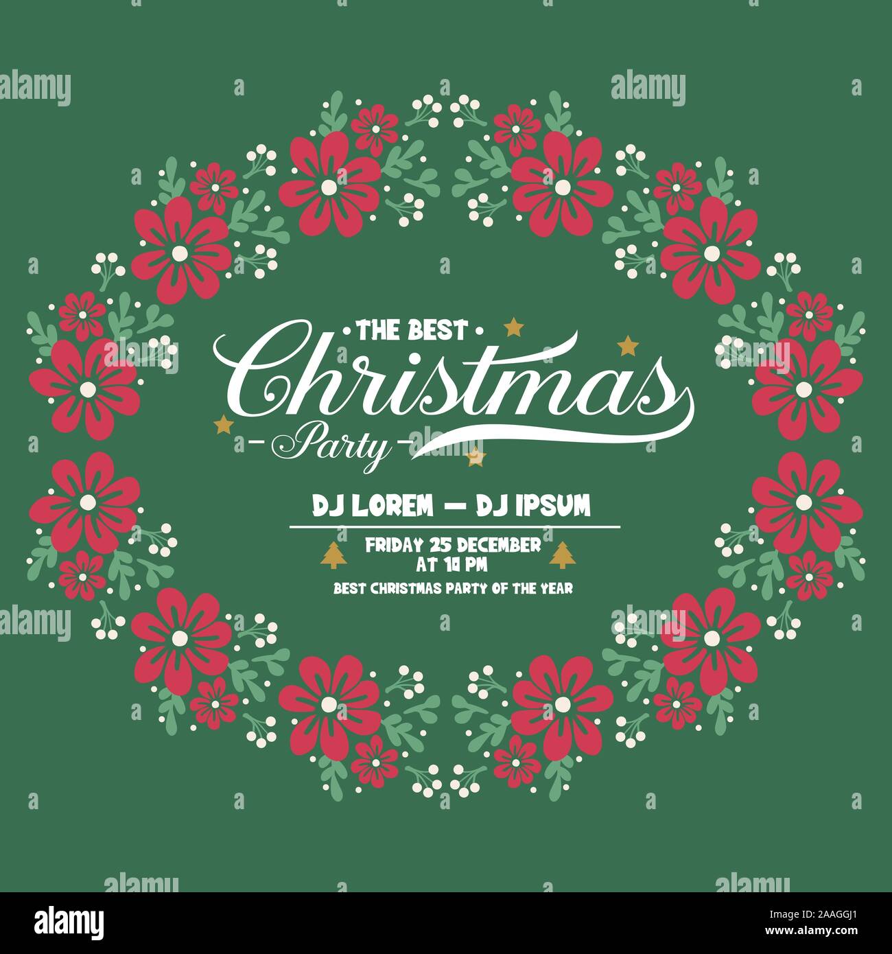 Christmas party invitation template with cute red flower frame ornate ...