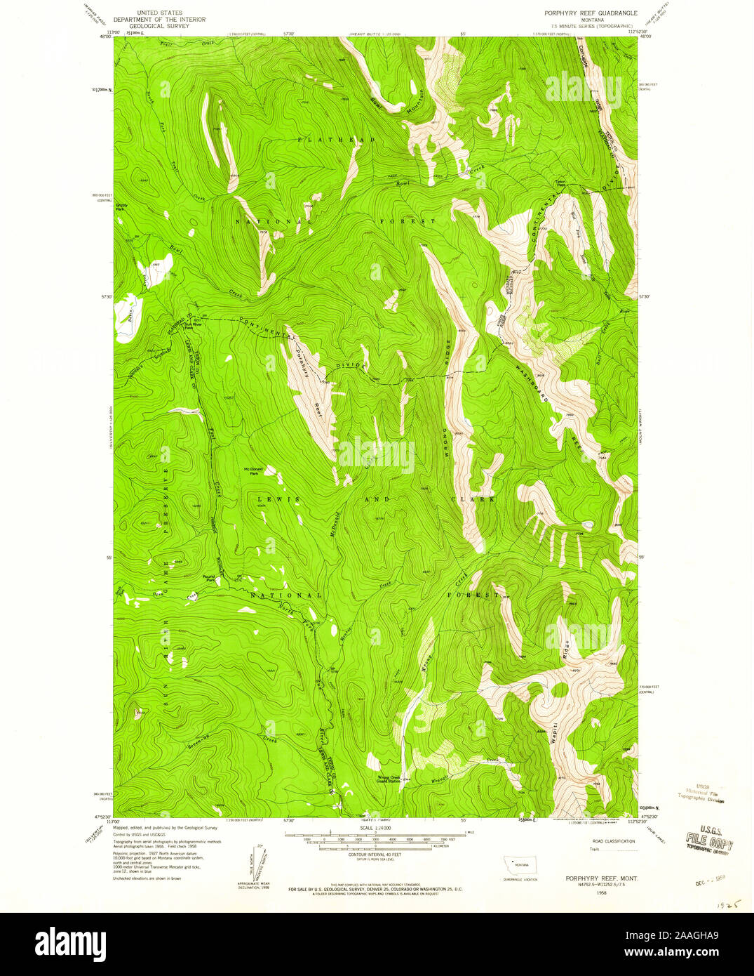 USGS TOPO Map Montana MT Porphyry Reef 266113 1958 24000 geo ...