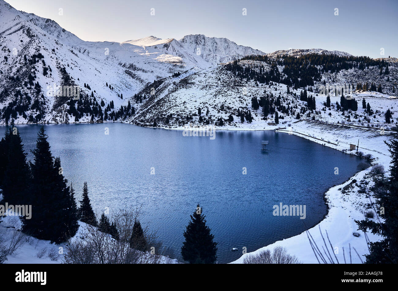 Big Almaty Lake is famous landmark of the city at winter time in ...