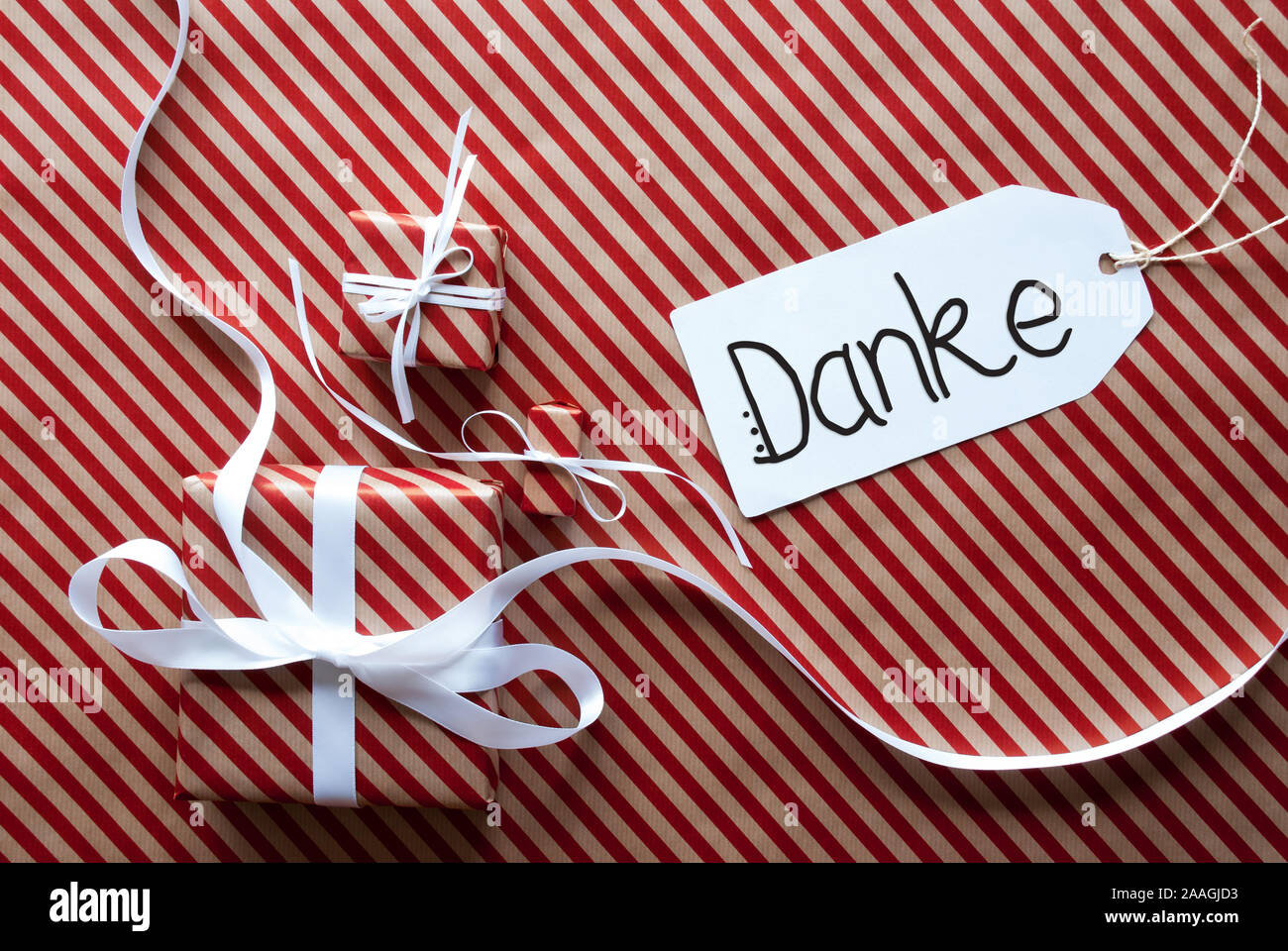 Three Gifts, Wrapping Paper, Label Danke Means Thank You Stock Photo ...