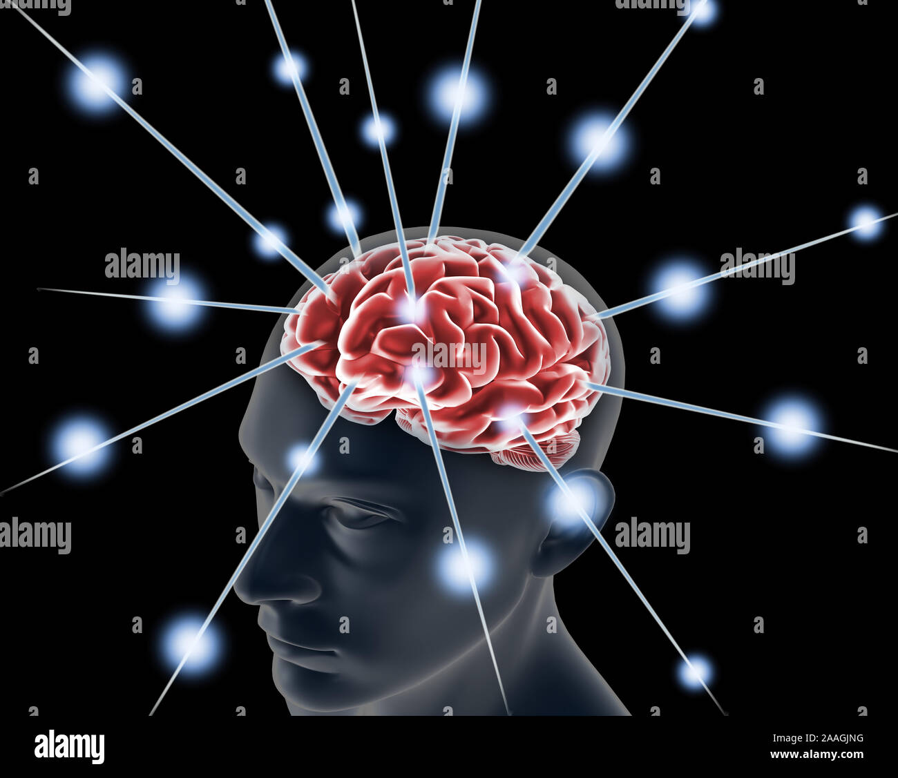 Brain and pulses simulation process of the human thinking - 3d render ...