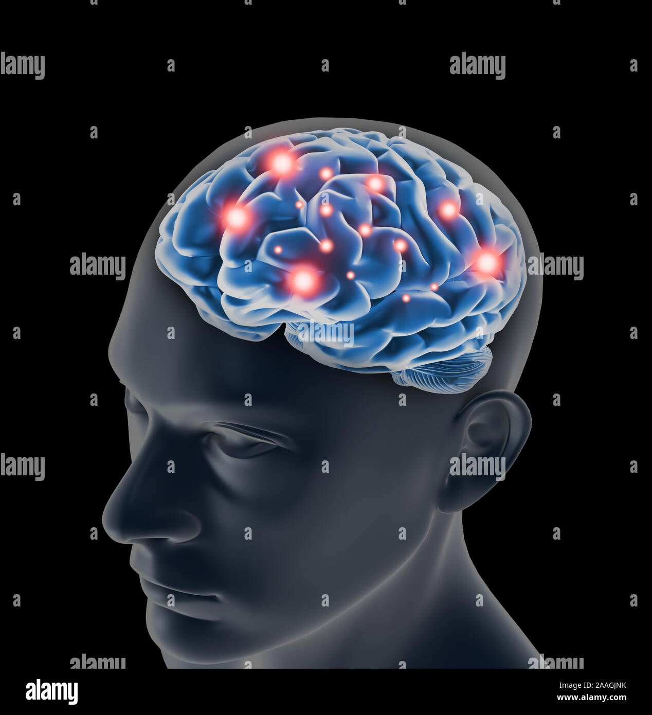Brain and pulses simulation process of the human thinking - 3d render ...