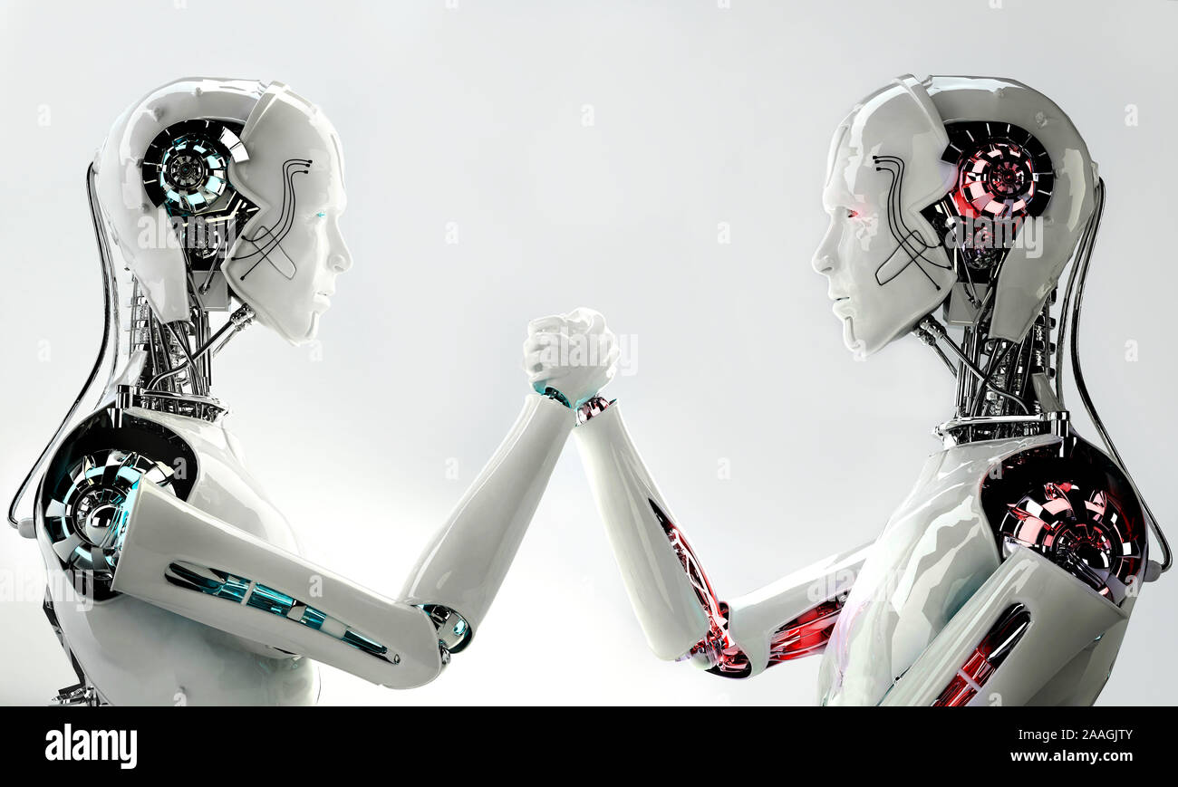 Robot Android men in team - team bot concept- 3d render Stock Photo - Alamy