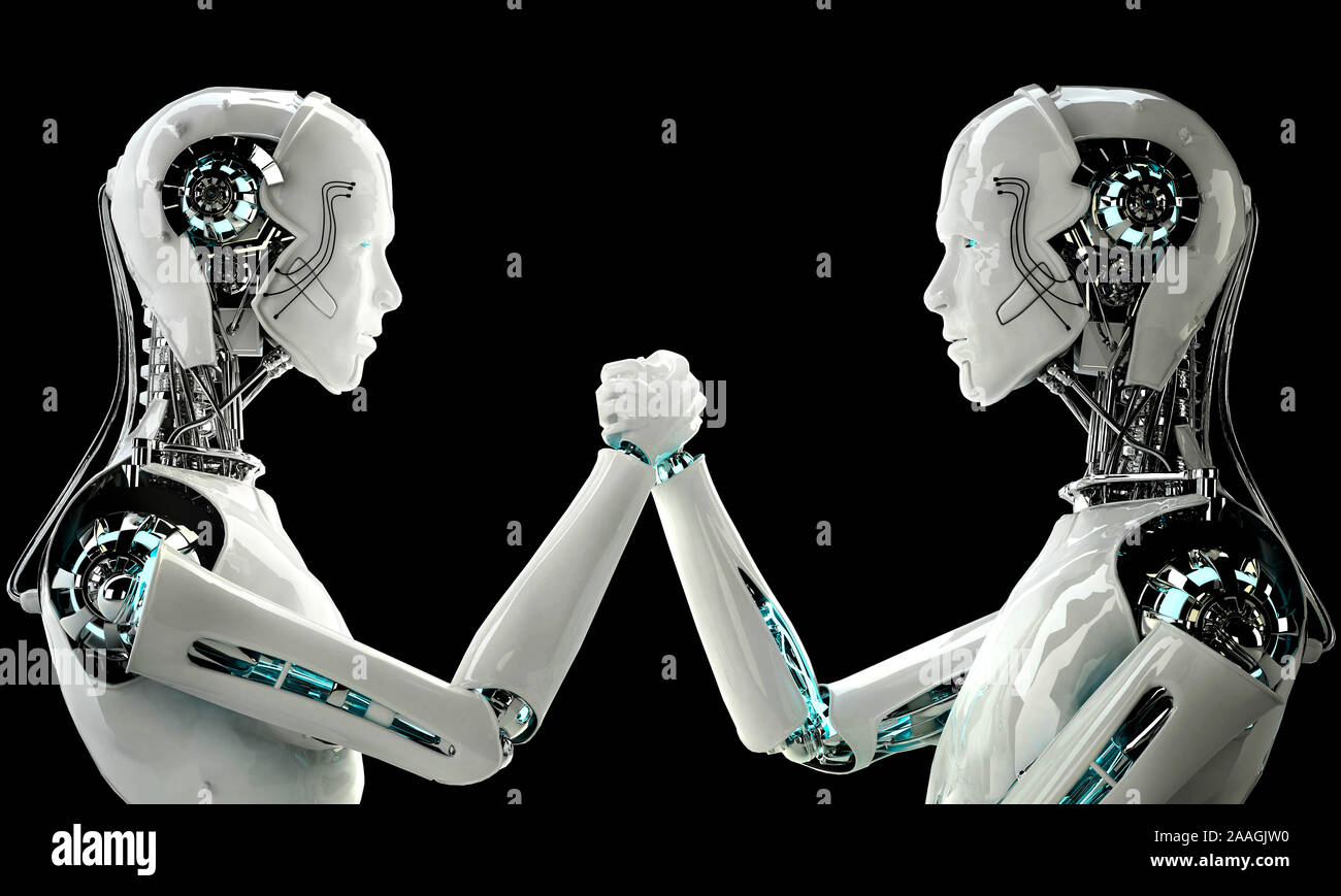 Robot Android men in team - team bot concept- 3d render Stock Photo - Alamy