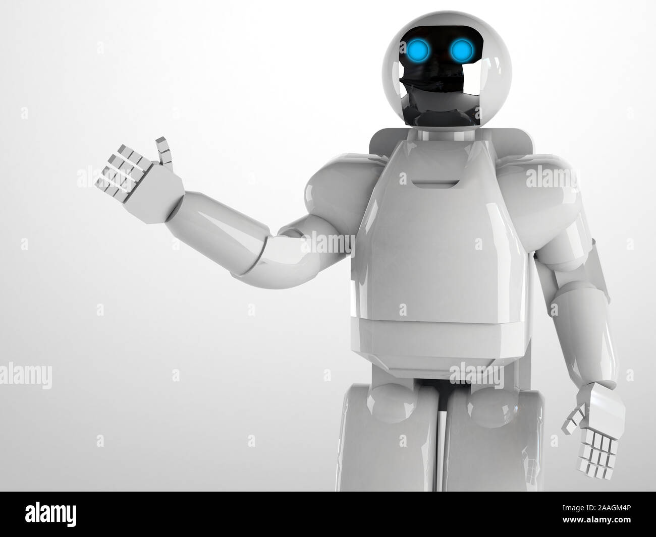 Cute Robot showing panel - 3d render Stock Photo - Alamy