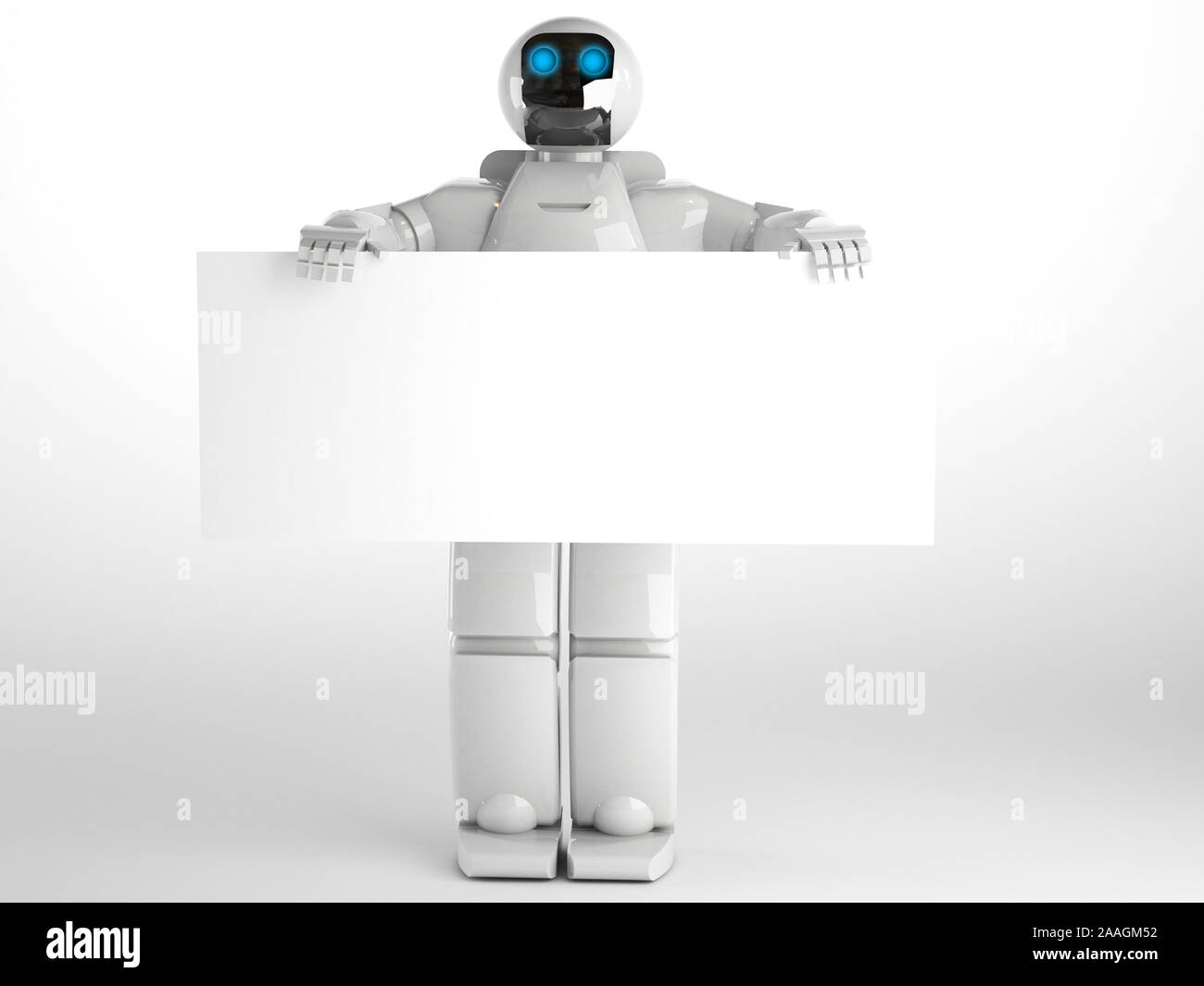 Cute Robot showing panel - 3d render Stock Photo - Alamy