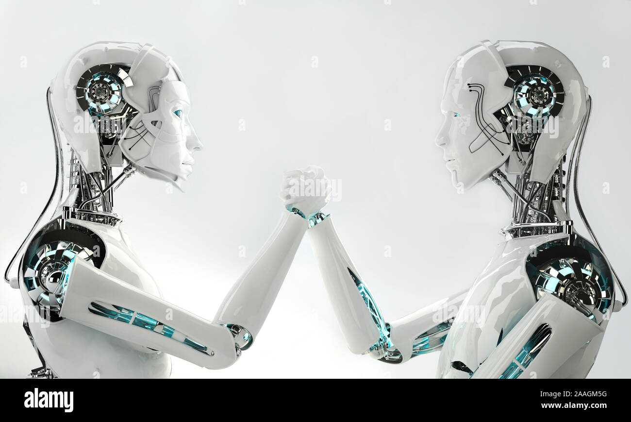 Robot man and woman - men vs women robot concept - competition 3de ...