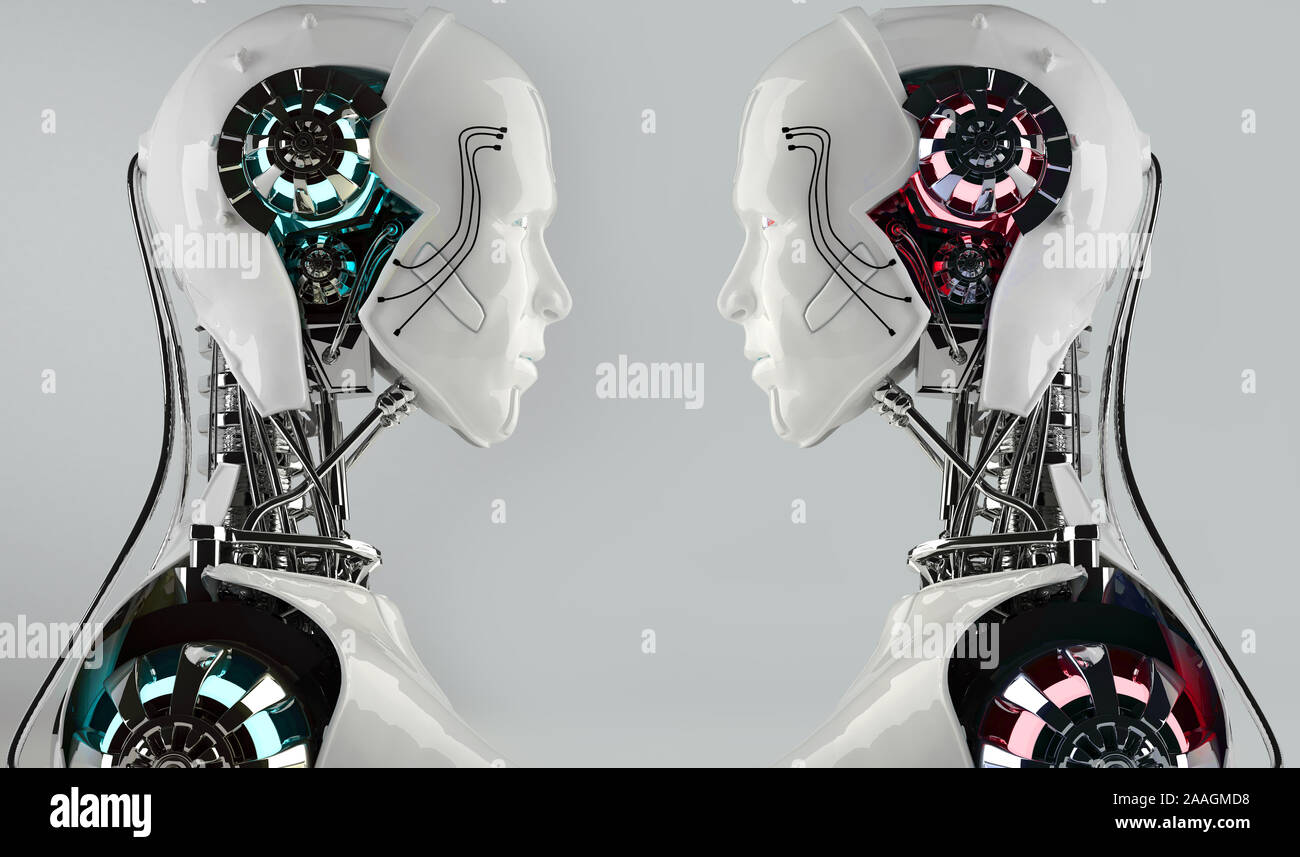 Robot Android men in team - team bot concept- 3d render Stock Photo - Alamy
