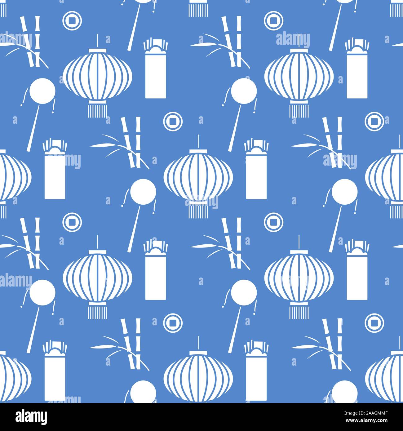 Vector seamless pattern with paper lantern, coin for luck, envelope ...