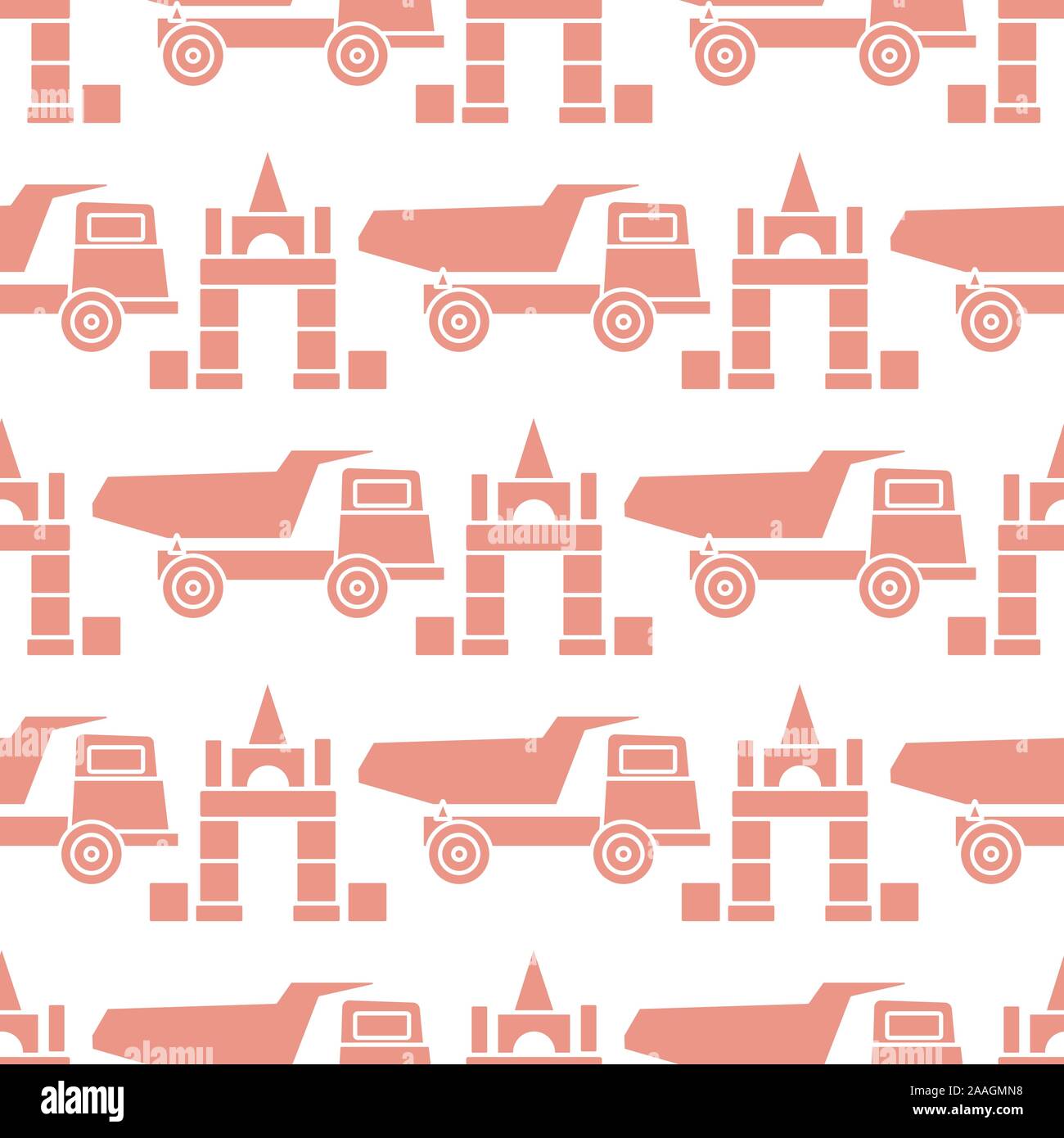 Vector seamless pattern with kid toys. Dump truck, cubes, blocks for ...