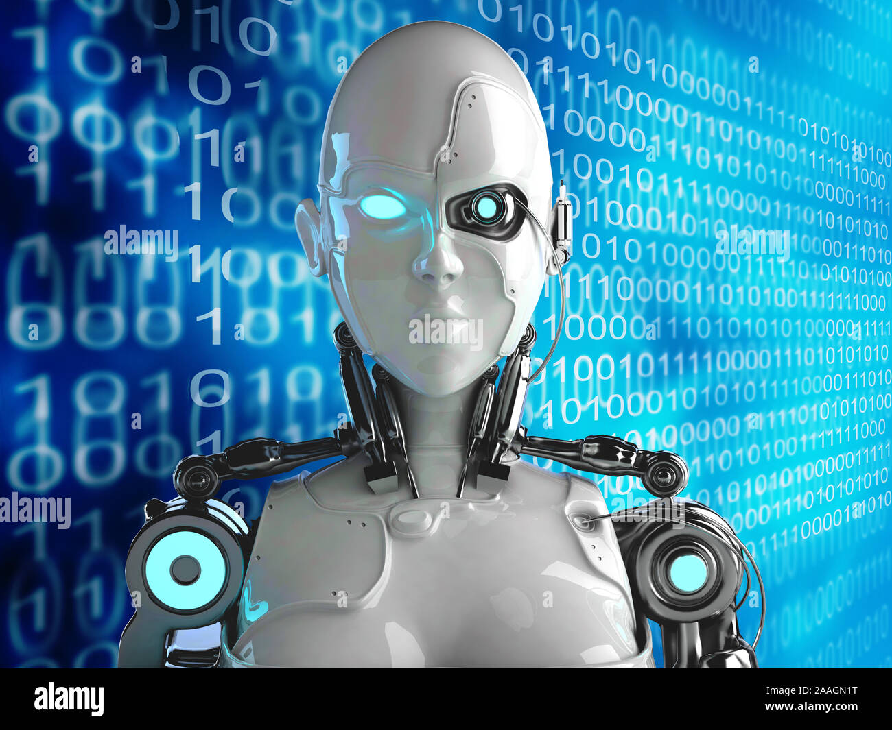 Technology background with a robot android women - cyborg girl-3d ...