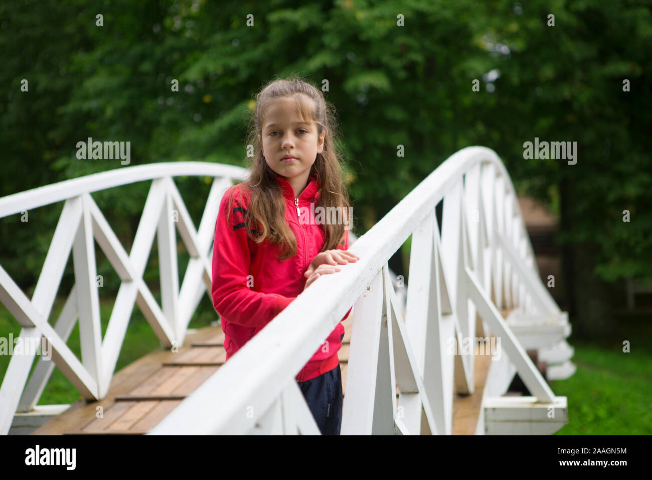 Girl stands on the bridge Stock Photo - Alamy