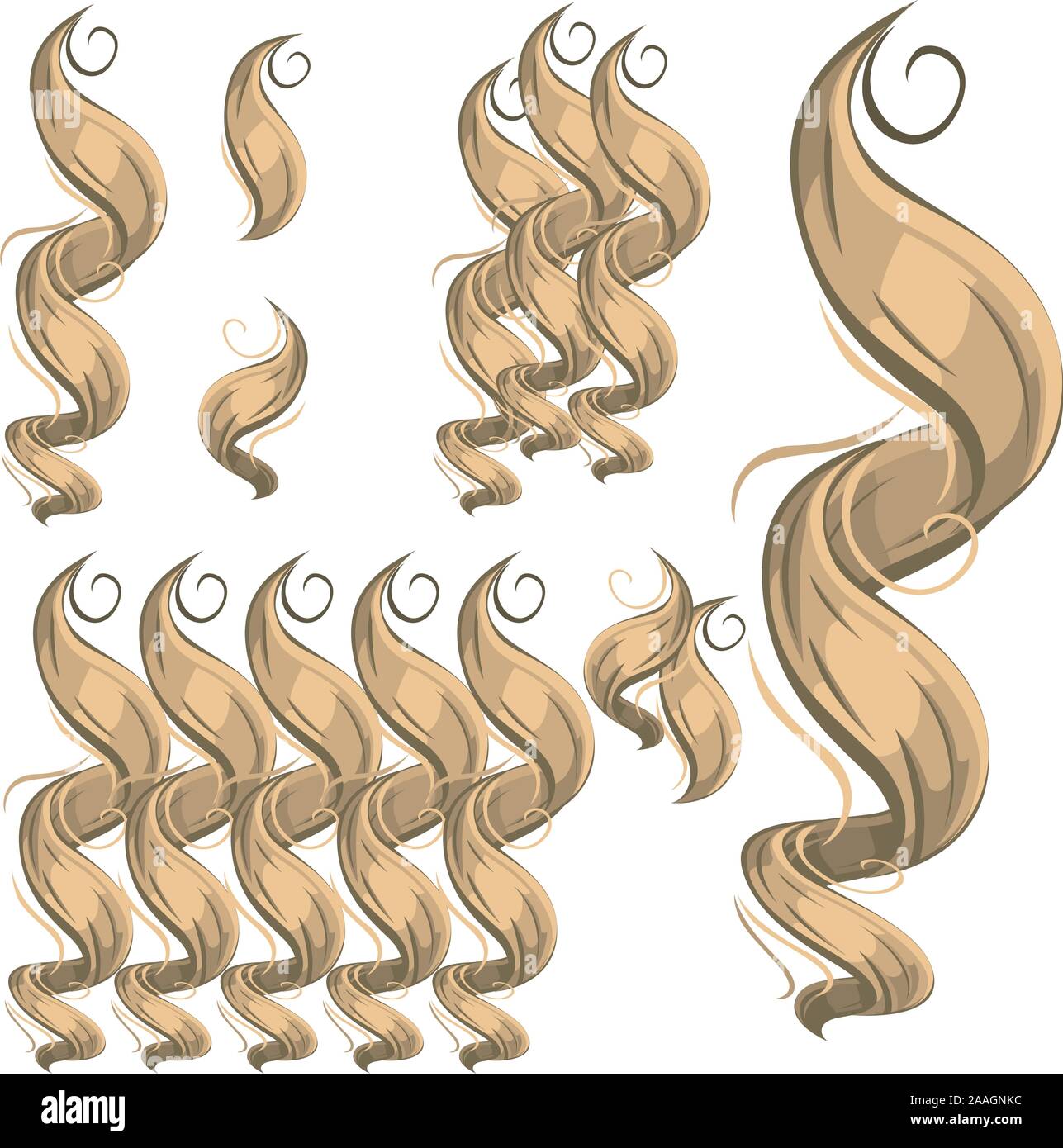 Locks of hair. A set of individual elements and compositions. Vector ...