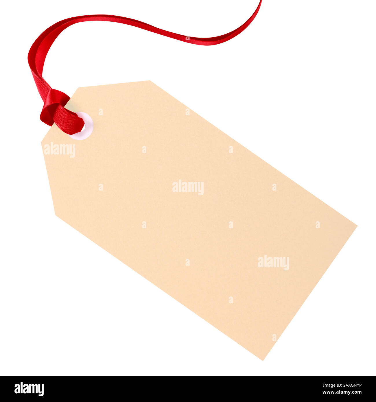 Plain gift tag with red ribbon isolated on white background Stock Photo ...