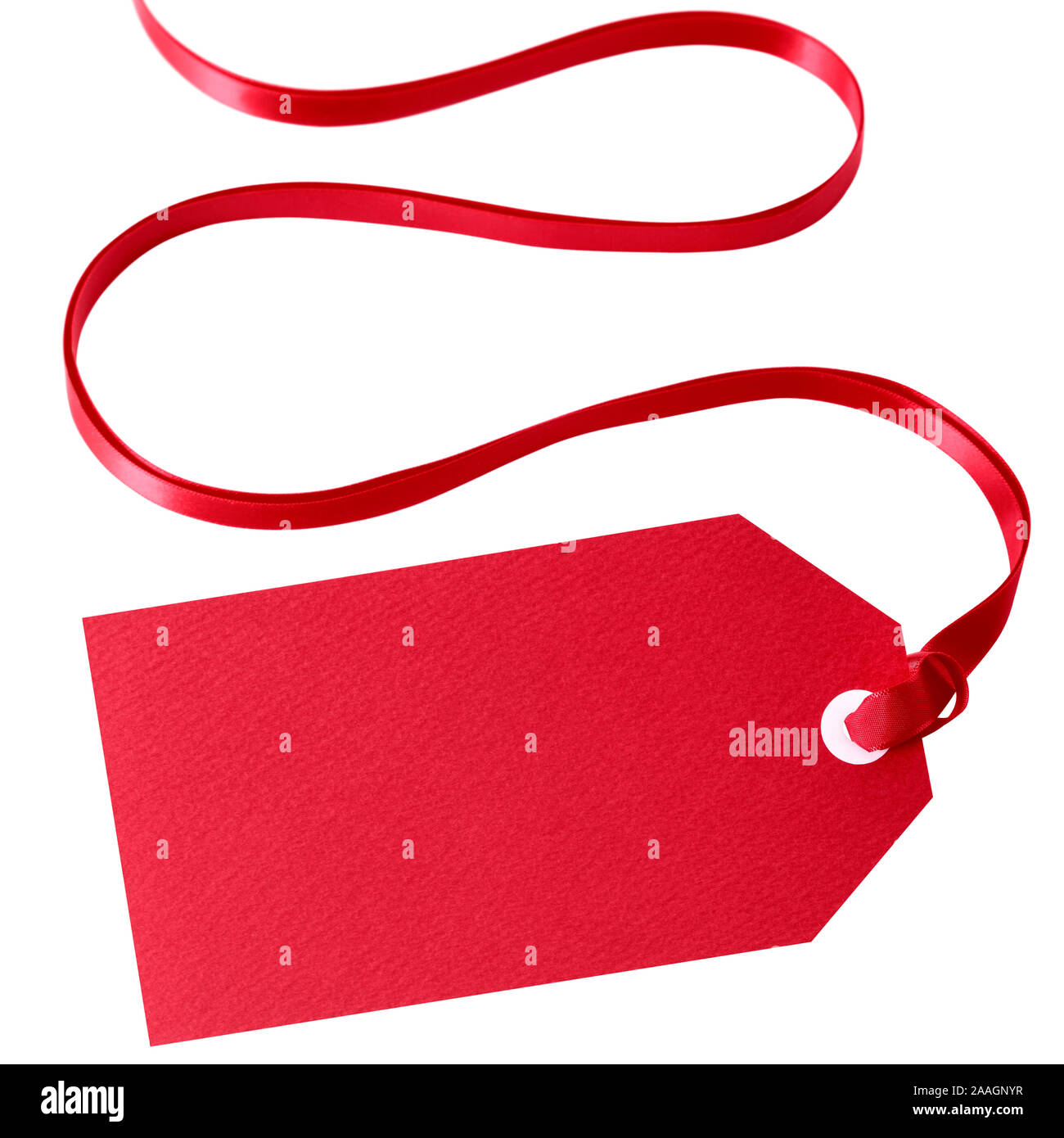 Red gift tag or price ticket with red ribbon isolated on white (with ...