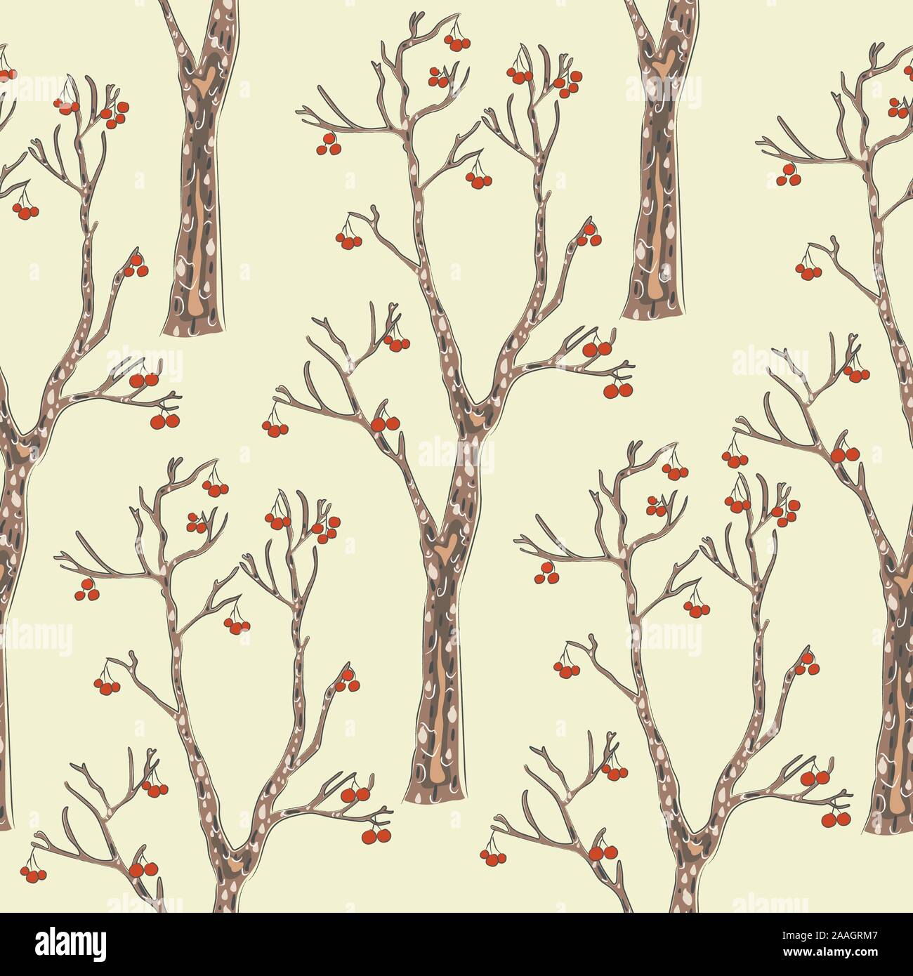 Seamless Pattern with Cute Trees. Hand Drawn Detailed Design ...