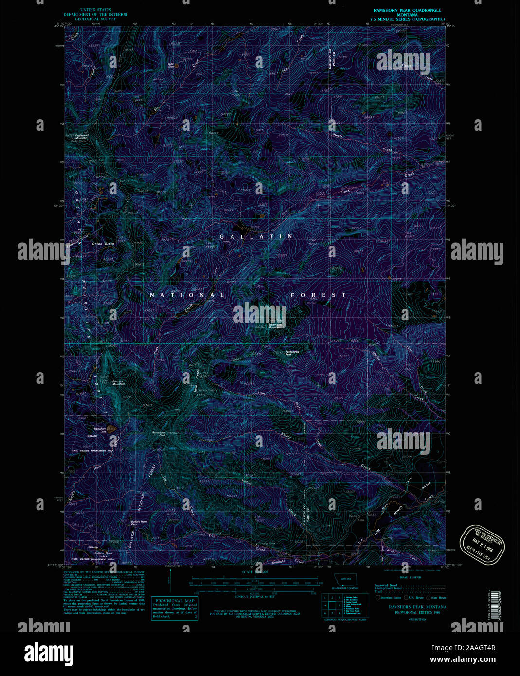 USGS TOPO Map Montana MT Ramshorn Peak 266219 1986 24000 geo Inverted ...