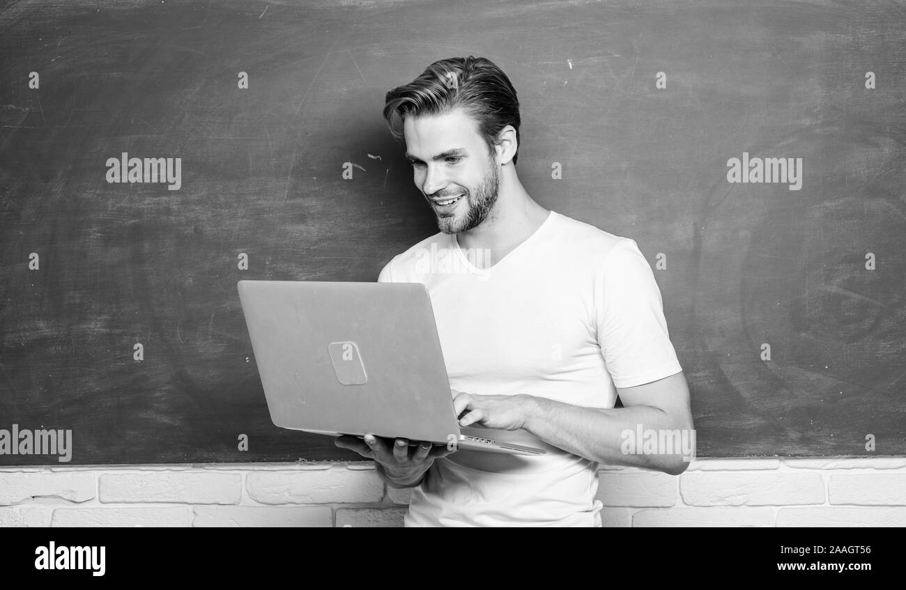 work on the remote. man use 4g internet to study. student man at e ...