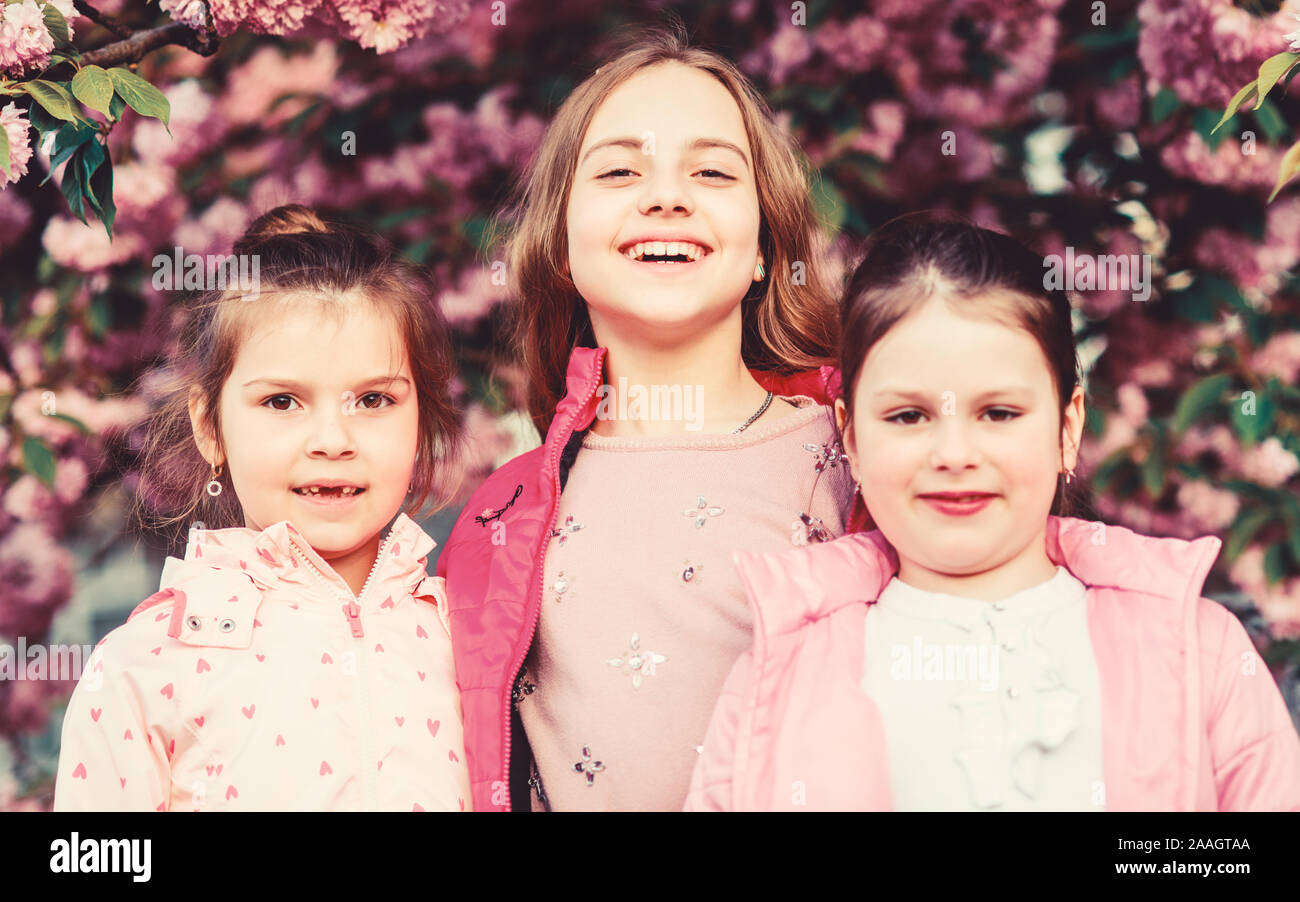 Pink our favorite. Children spring garden. Sakura garden. Sisters ...