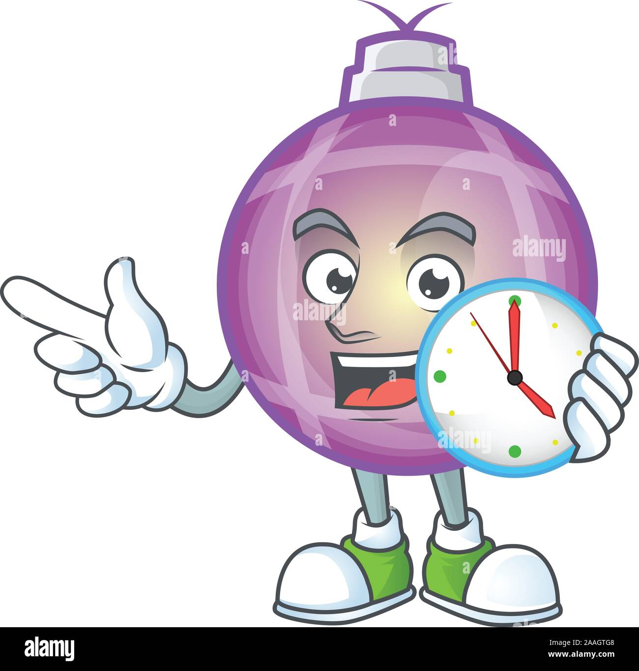 Smiling yellow christmas ball cartoon style vector illustration wth ...