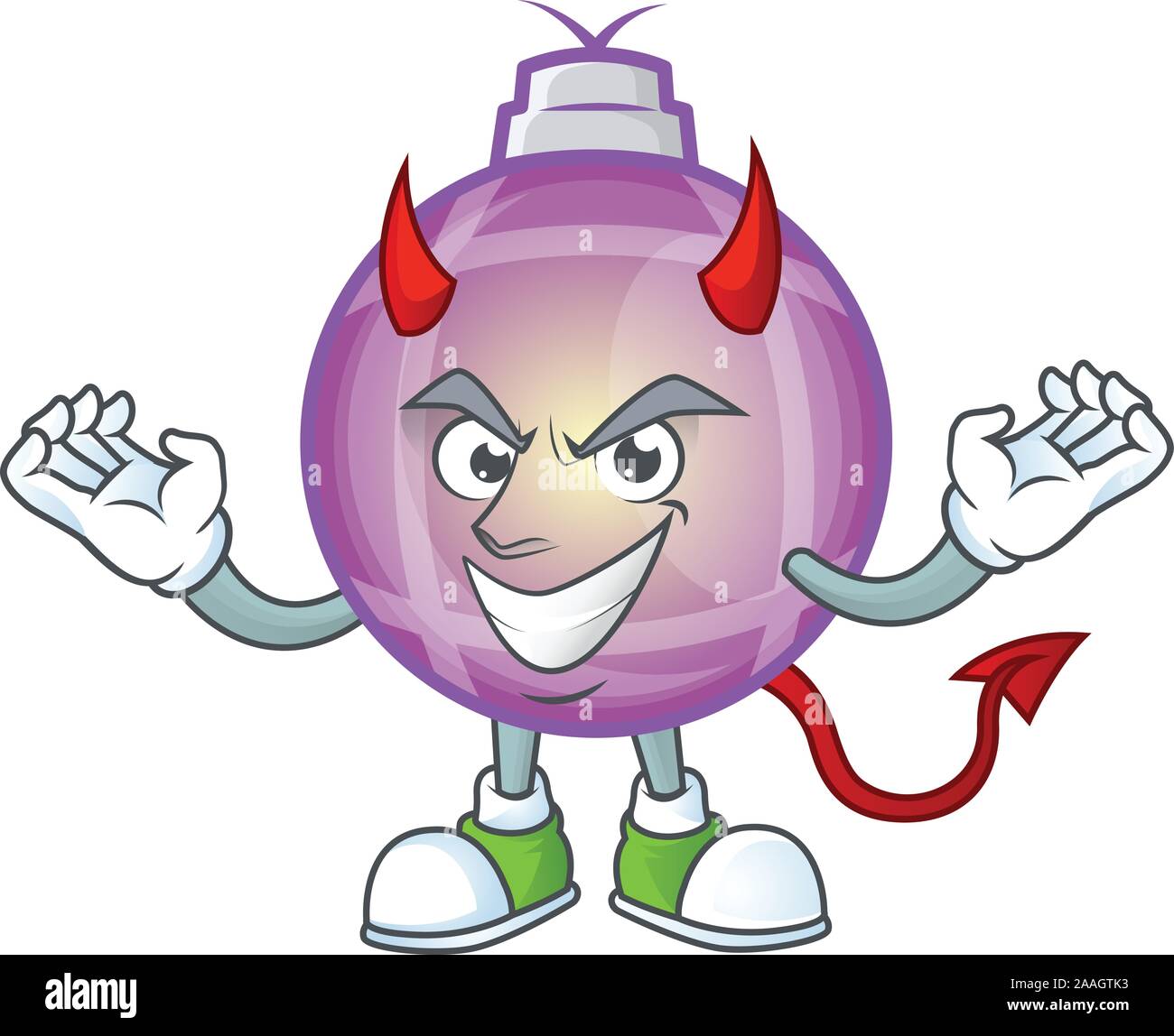 Vector illustration of yellow christmas ball on a devil gesture design ...
