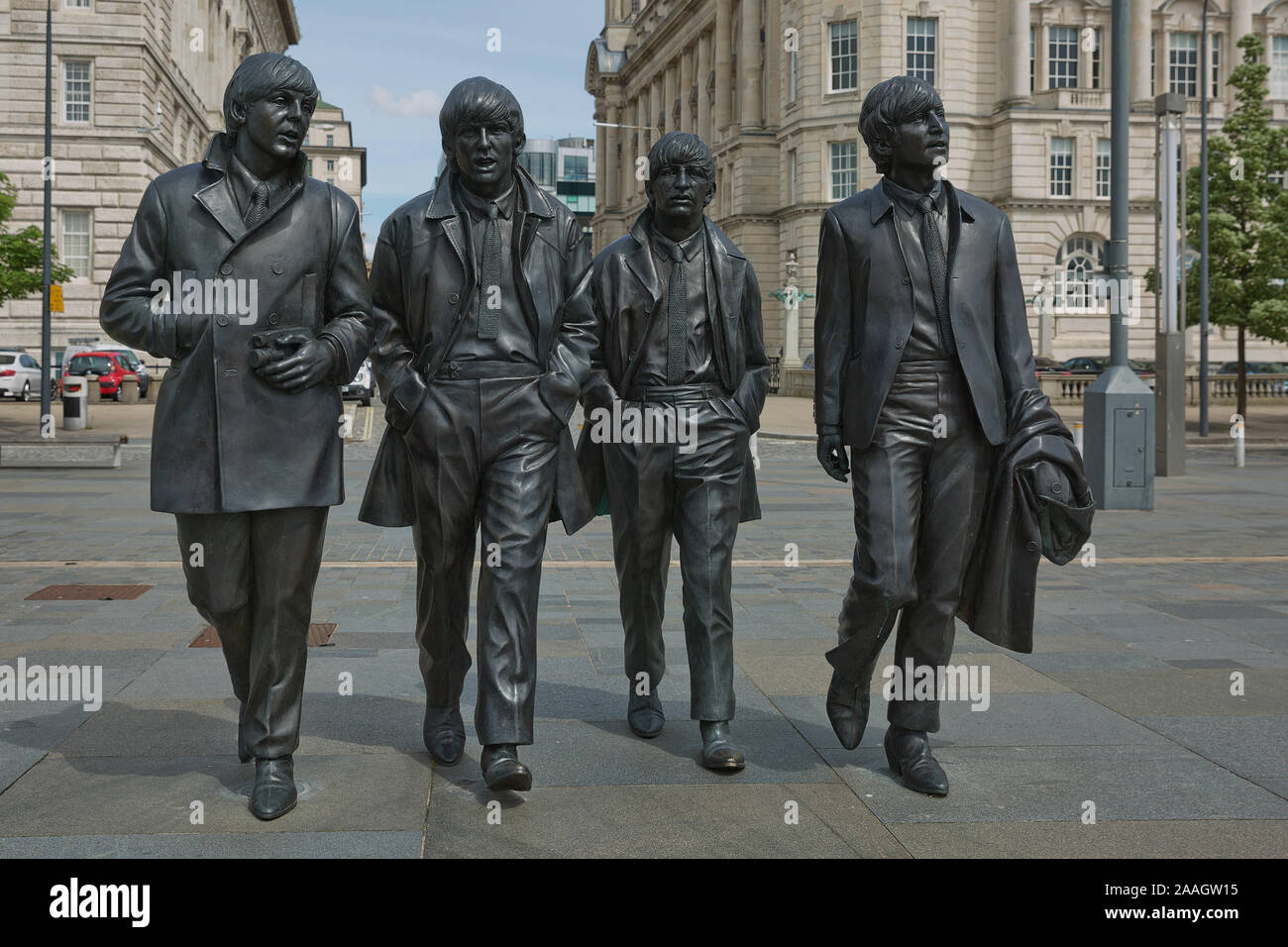 LIVERPOOL, ENGLAND, UK - JUNE 07, 2017: A bronze statue of the four ...