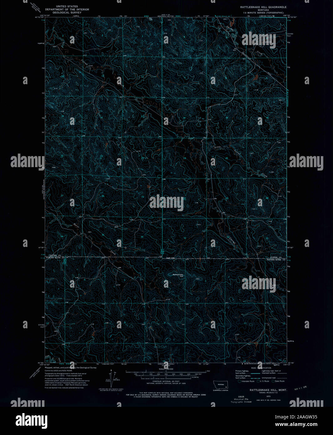 USGS TOPO Map Montana MT Rattlesnake Hill 266238 1973 24000 geo ...