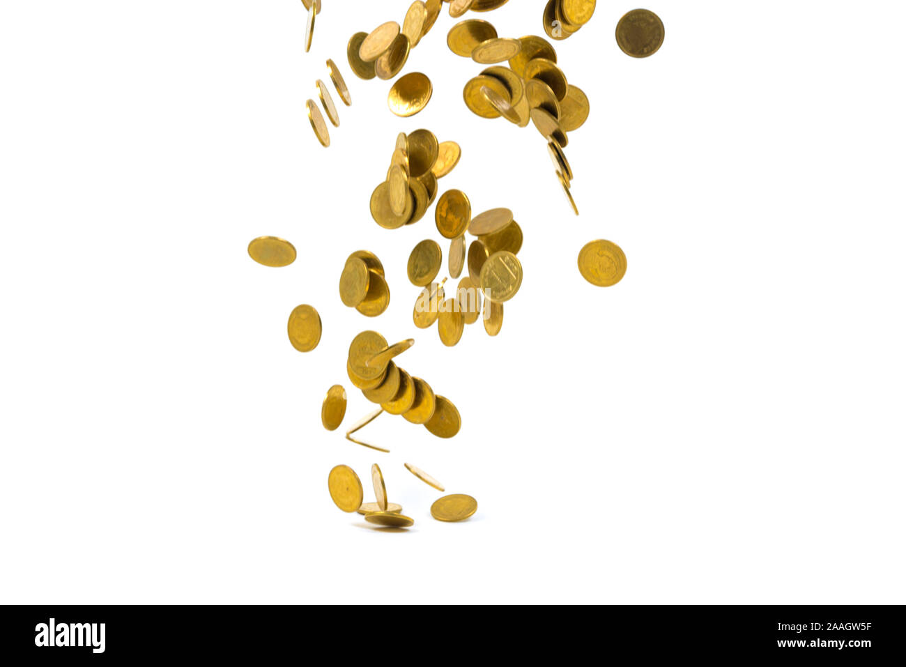 Falling gold coins money isolated on the white background, business ...