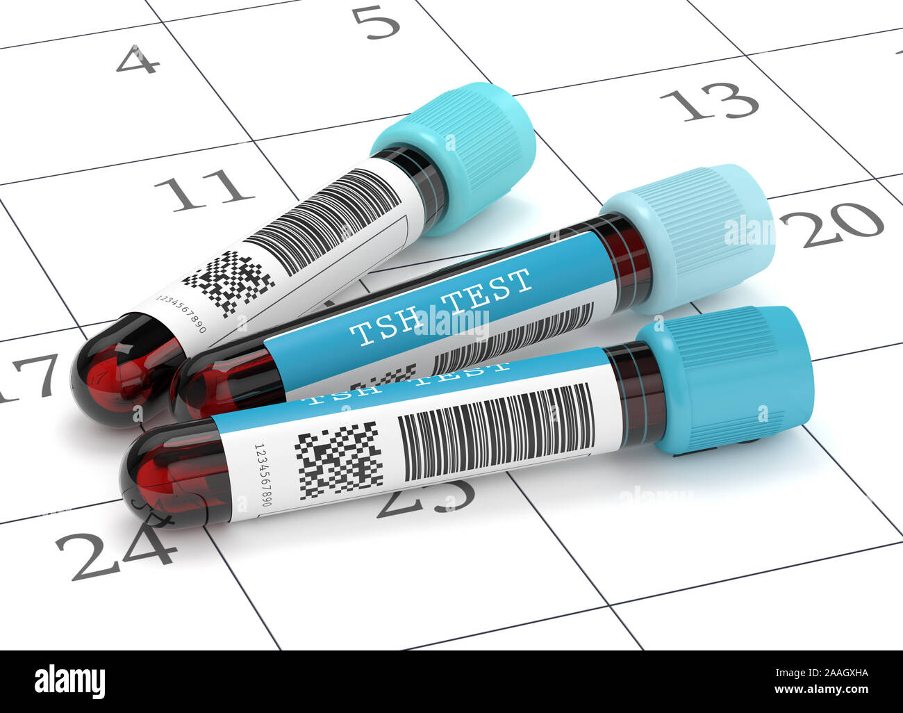 3d render of TSH test blood tubes lying on calendar Stock Photo - Alamy