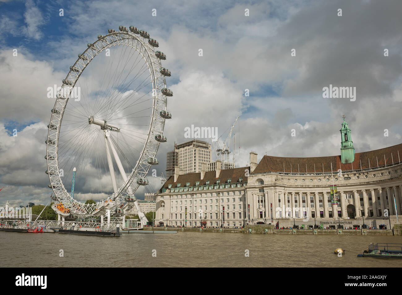 LONDON, UK - SEPTEMBER 08, 2017: View of the London Eye wheel and South ...